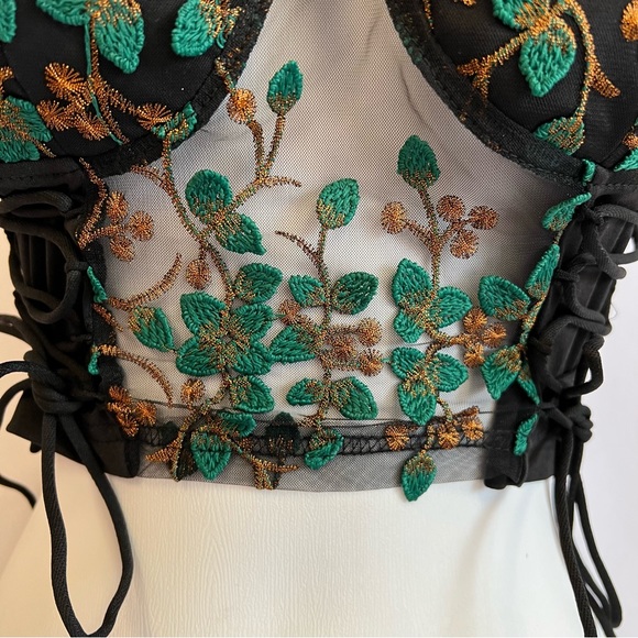 Tops | Greenblackgold Embroidered Floral Crop Top | Poshmark